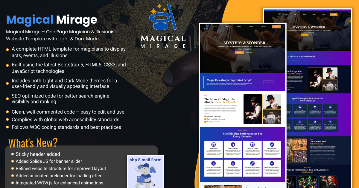 Magical Mirage - One Page Magician Website HTML Template