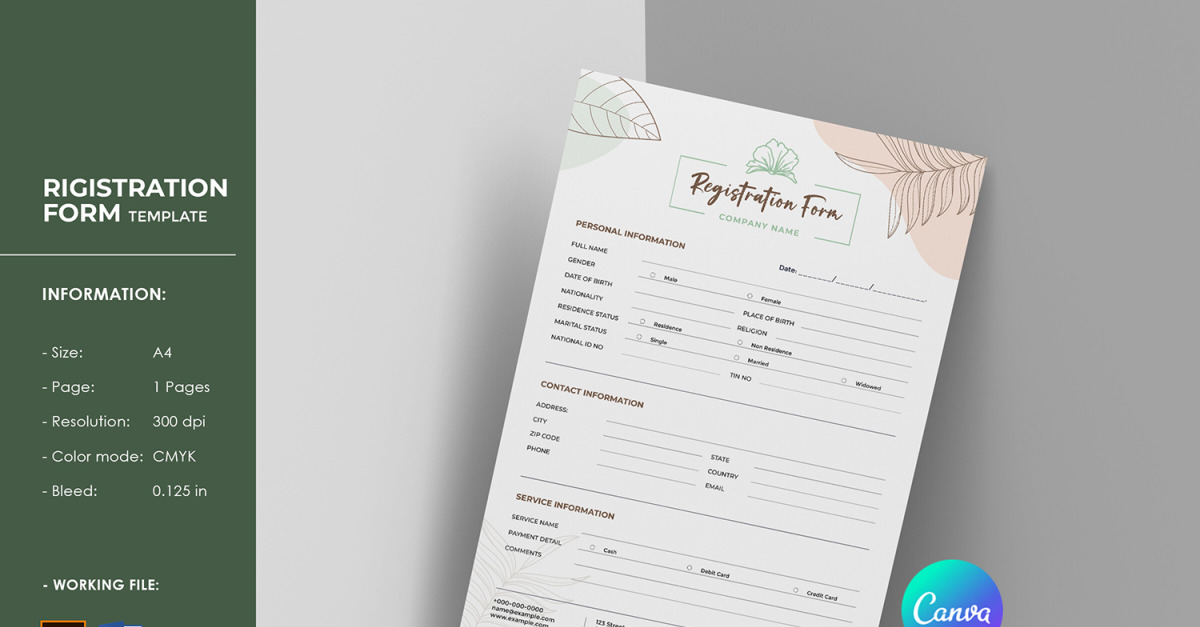 Modèle de formulaire d'inscription d'entreprise. Canva, Illustrator et Word