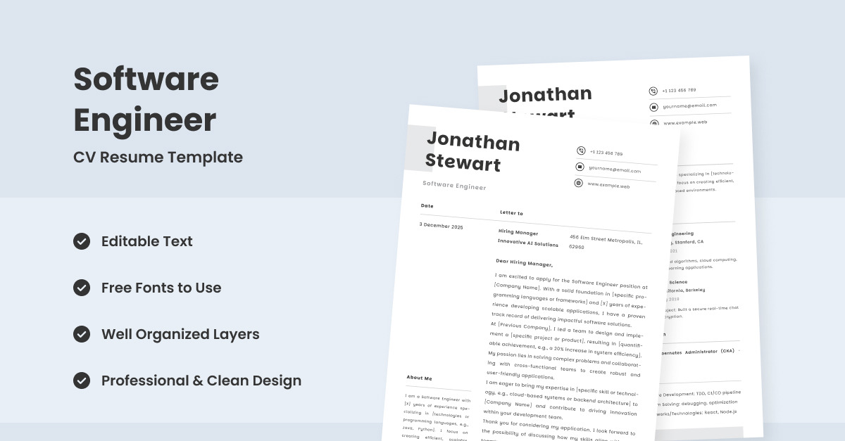 Modern CV Resume for Software Engineer - TemplateMonster