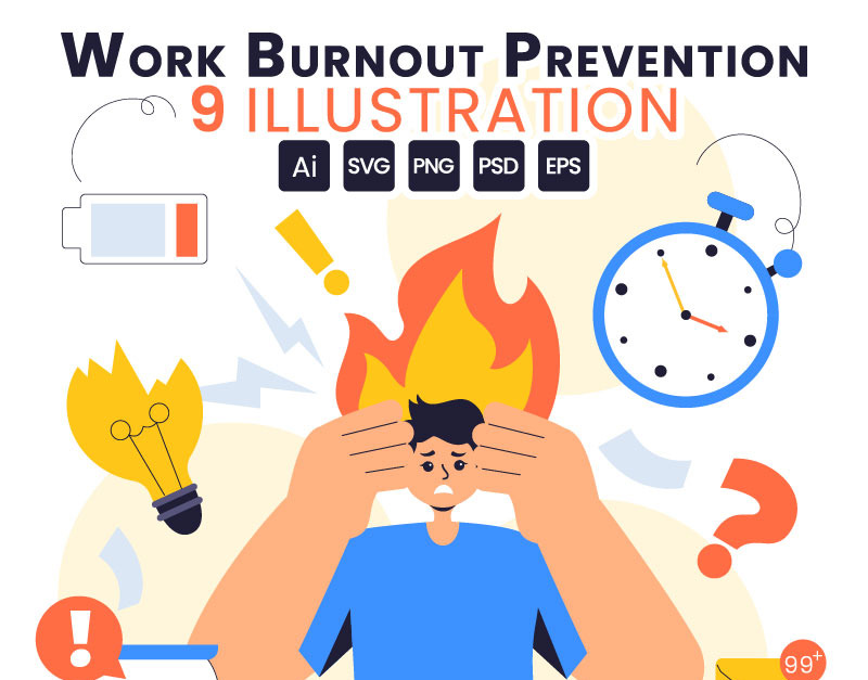 9 Work Burnout Prevention Illustration - TemplateMonster