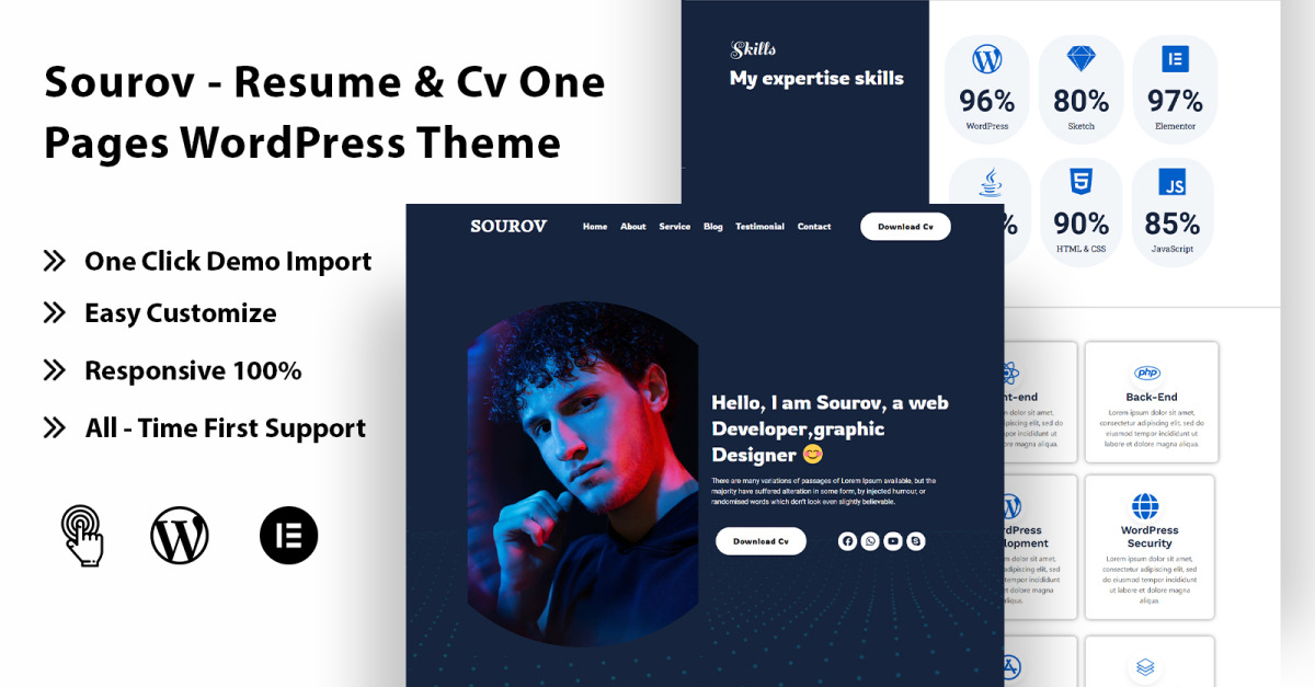 Sourov - Resume & Cv One Pages WordPress Theme