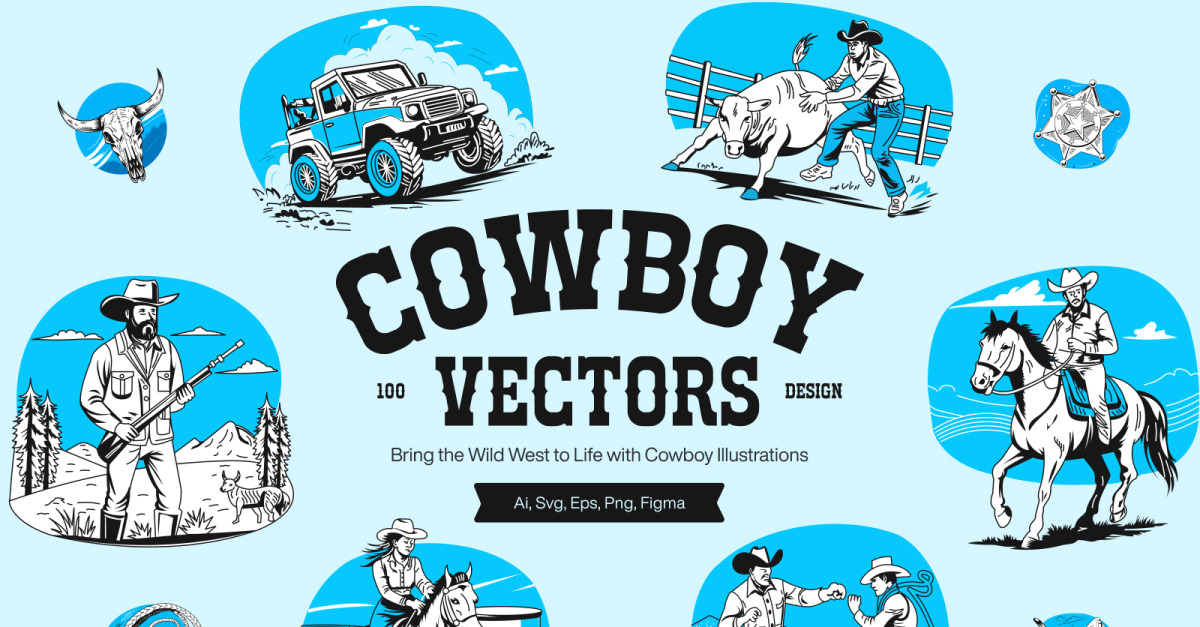 Cowboy Vector Illustration Set #485769 - TemplateMonster