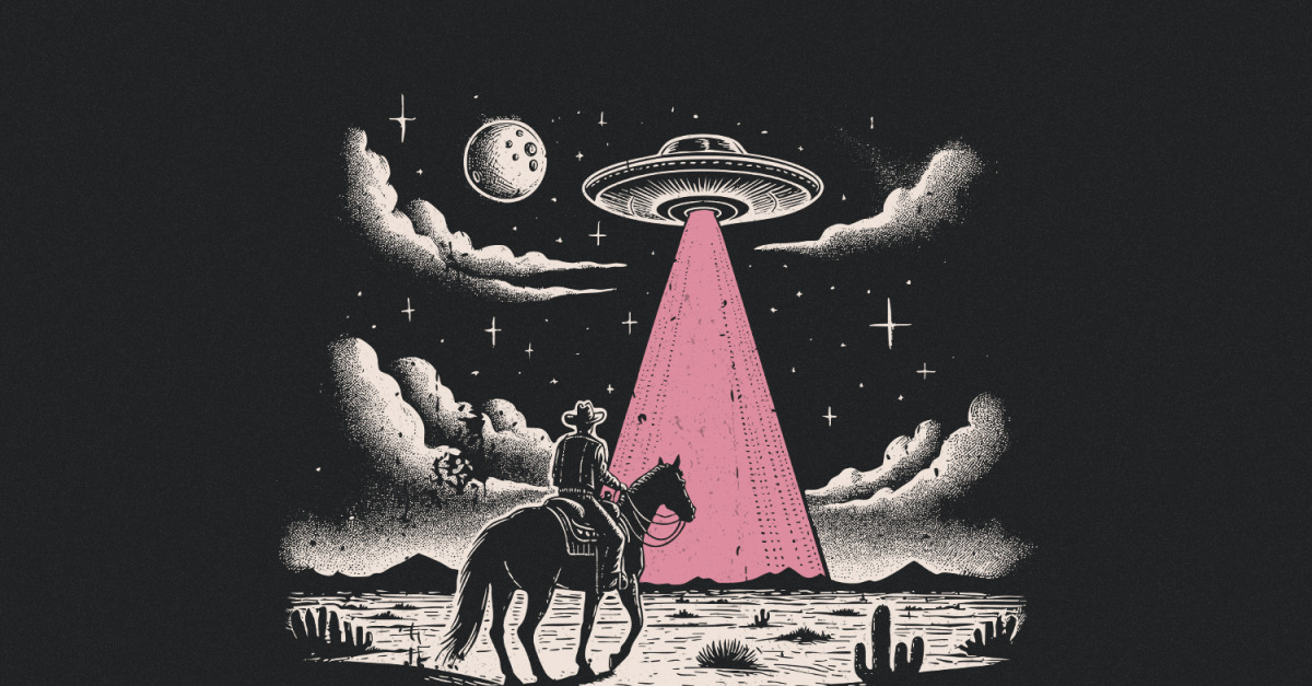 Alien Encounter Wild West PNG, UFO Desert Night Scene, Cosmic Cowboy ...