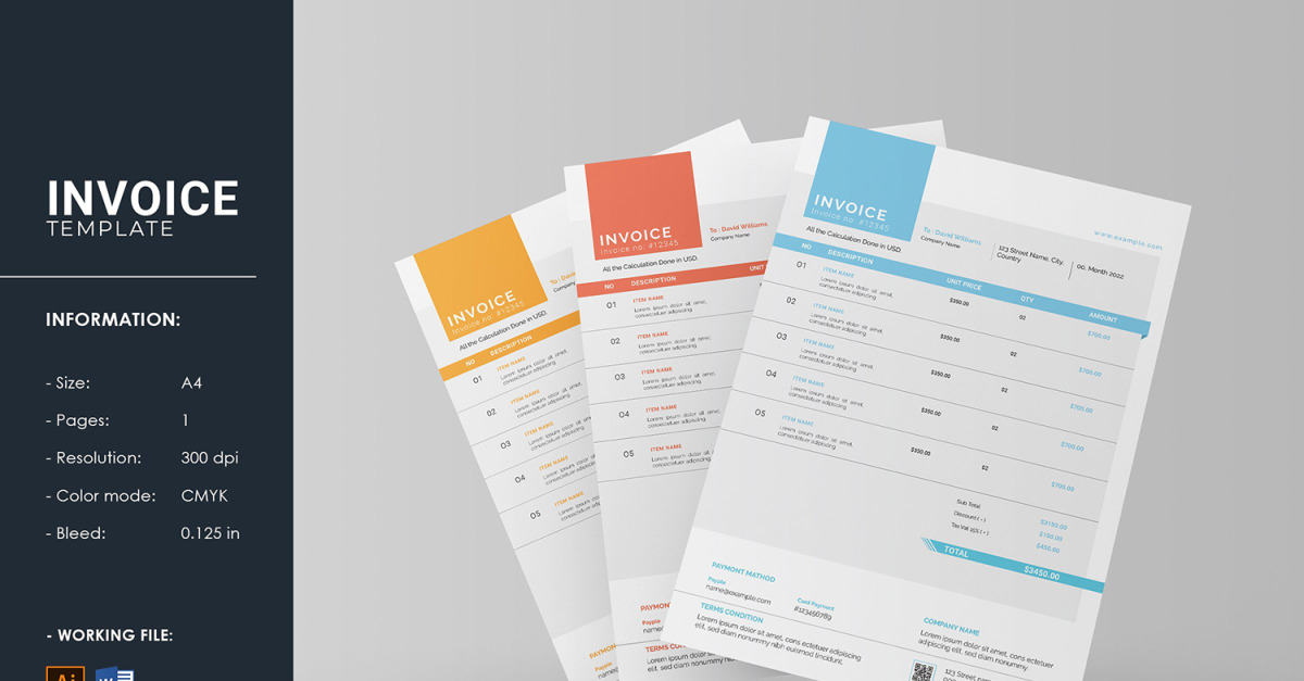Invoice Template, Illustrator and word template