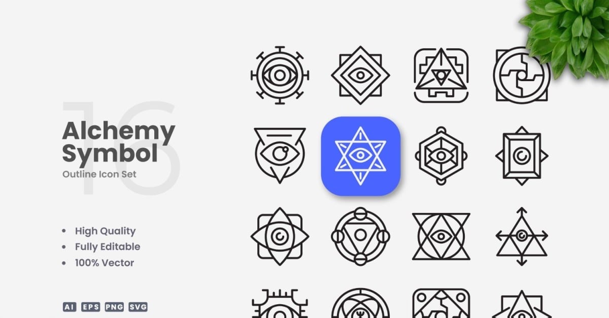 16 Alchemy Symbol Outline Icon Set #487197 - TemplateMonster
