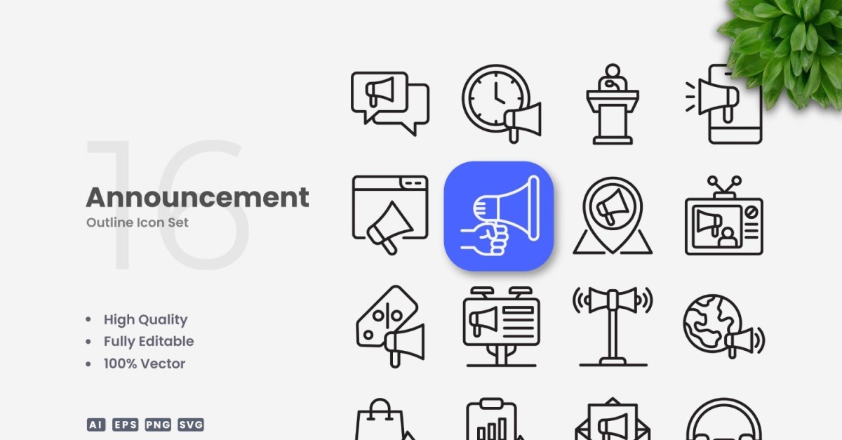 16 Announcement Outline Icon Set #487822 - TemplateMonster