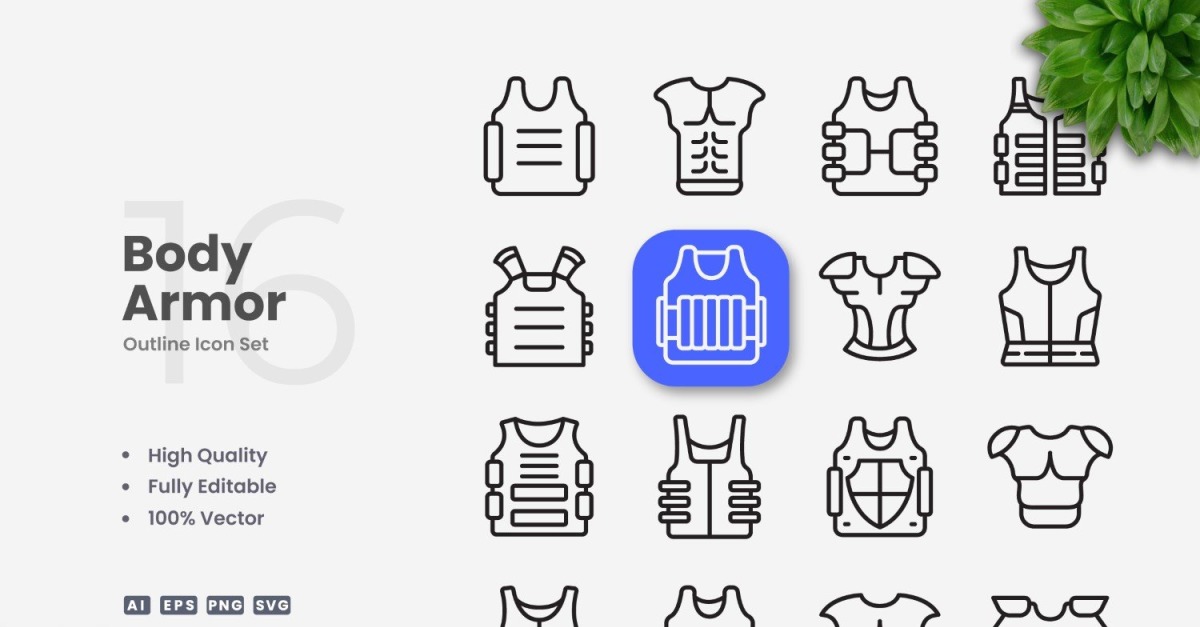 16 Body Armor Outline Icon Set #487941 - TemplateMonster