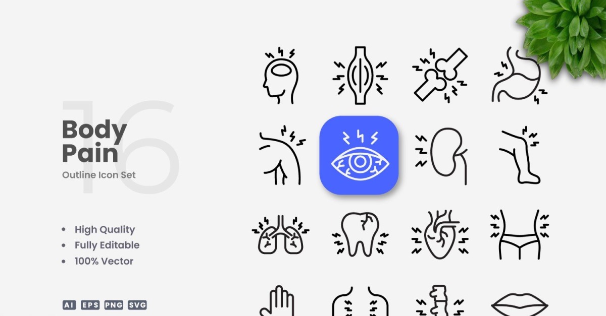 16 Body Pain Outline Icon Set #487977 - TemplateMonster