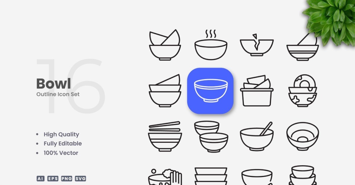 16 Bowl Outline Icon Collection #487991 - TemplateMonster