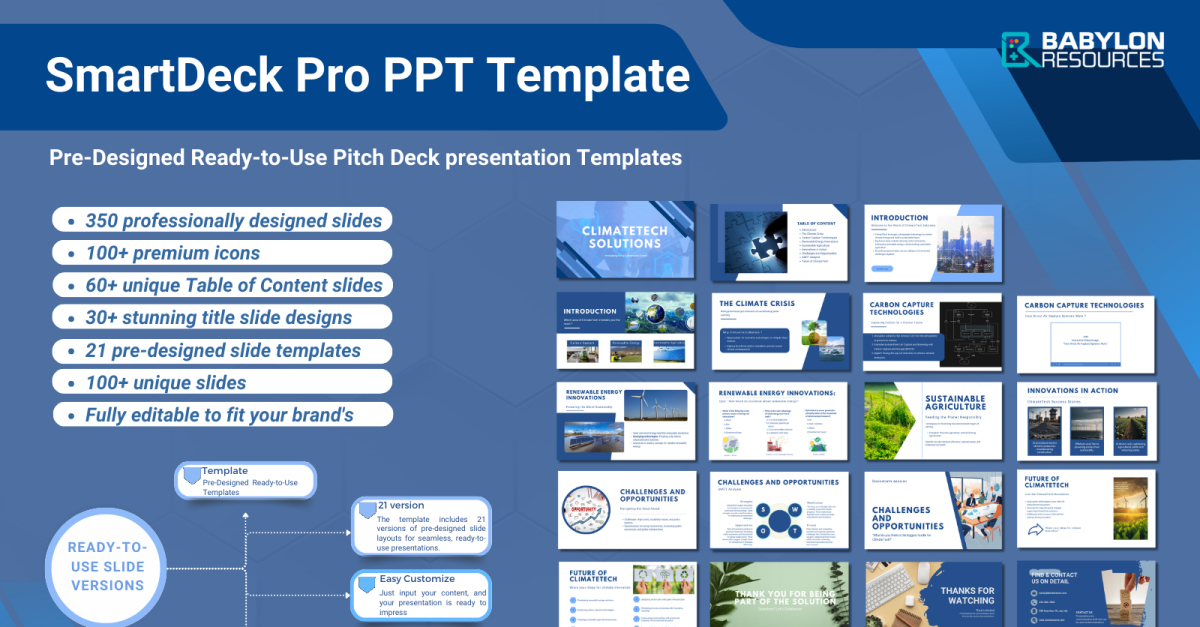SmartDeck - Business Pack Pitch Deck Présentation avec modèle Power Point professionnel