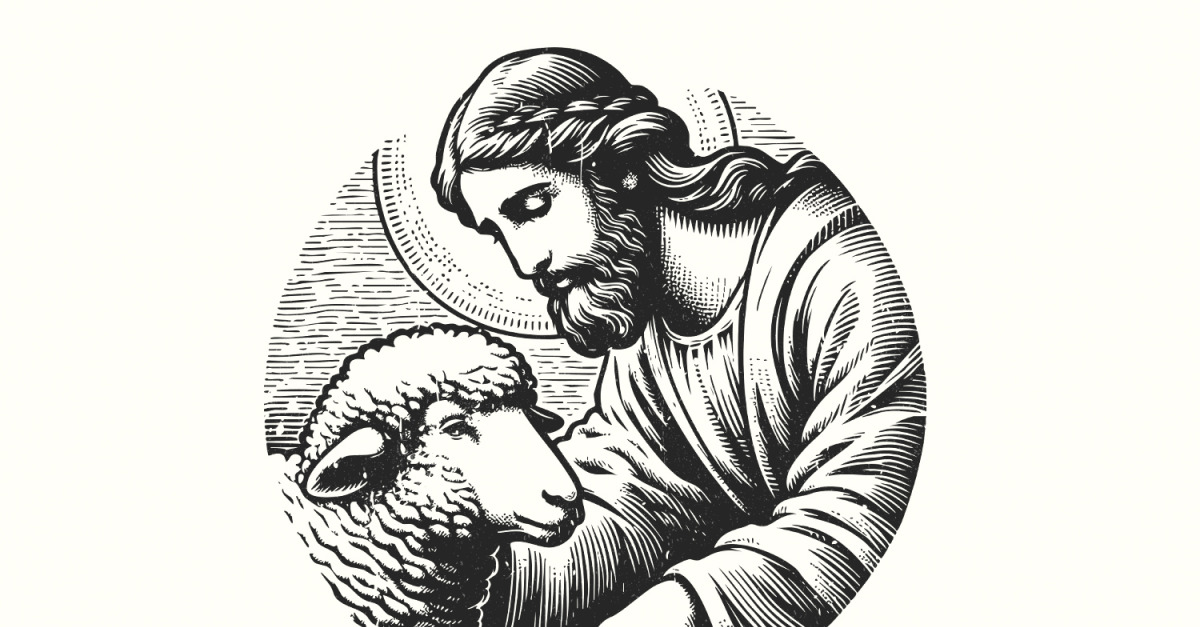 Jesus and Sheep PNG Design, Faithful Shepherd Graphic, Biblical Art for ...