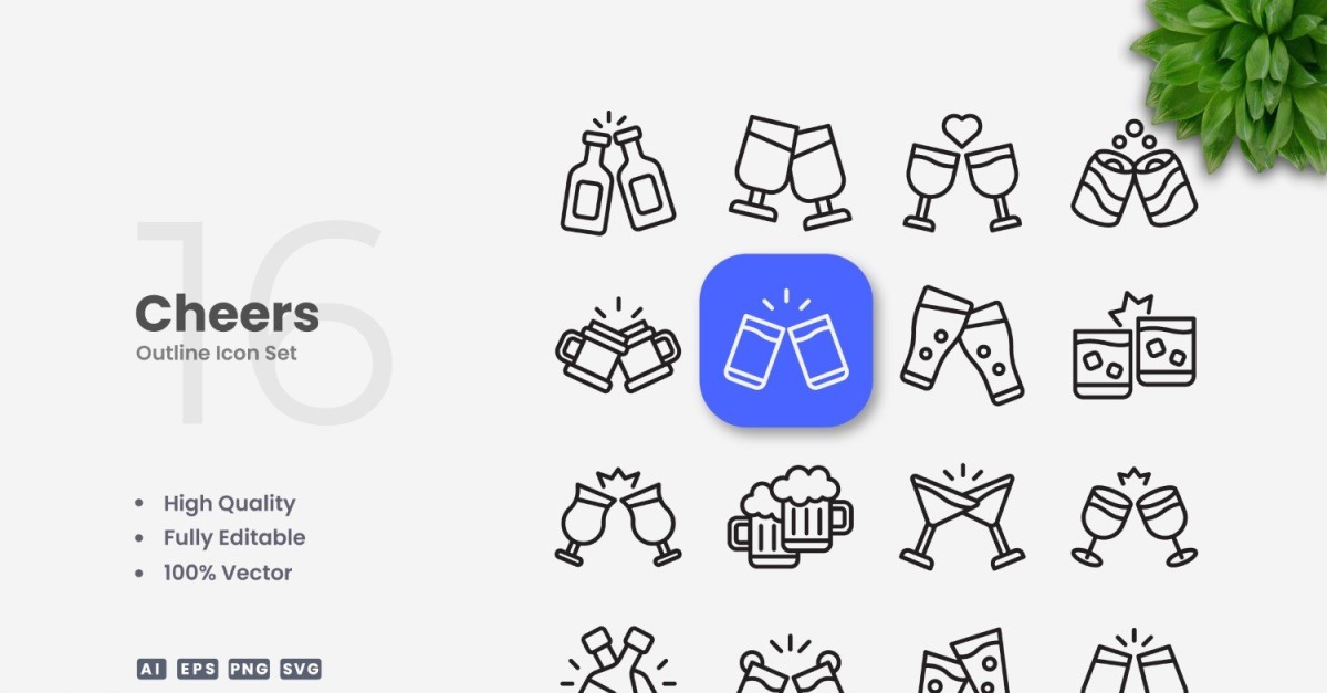 16 Cheers Outline Icon Set #489208 - TemplateMonster