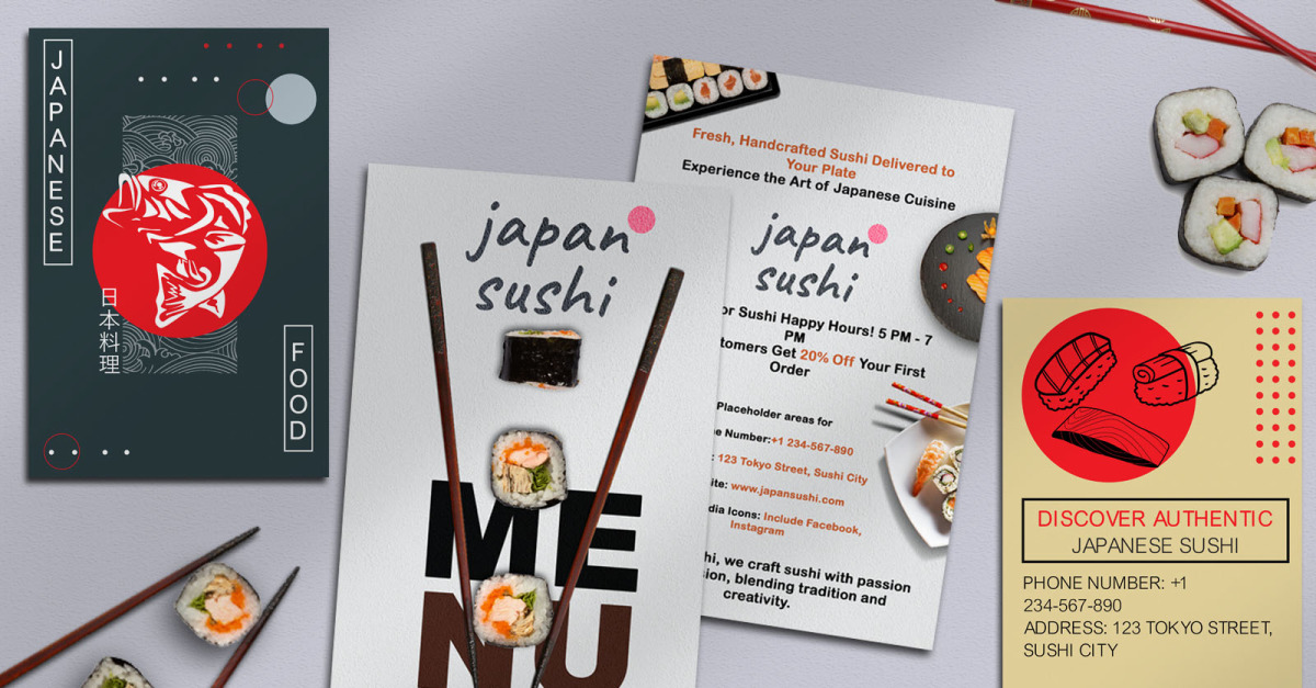 Modelli di menu di cibo giapponese moderno - Pacchetto di design PSD ...