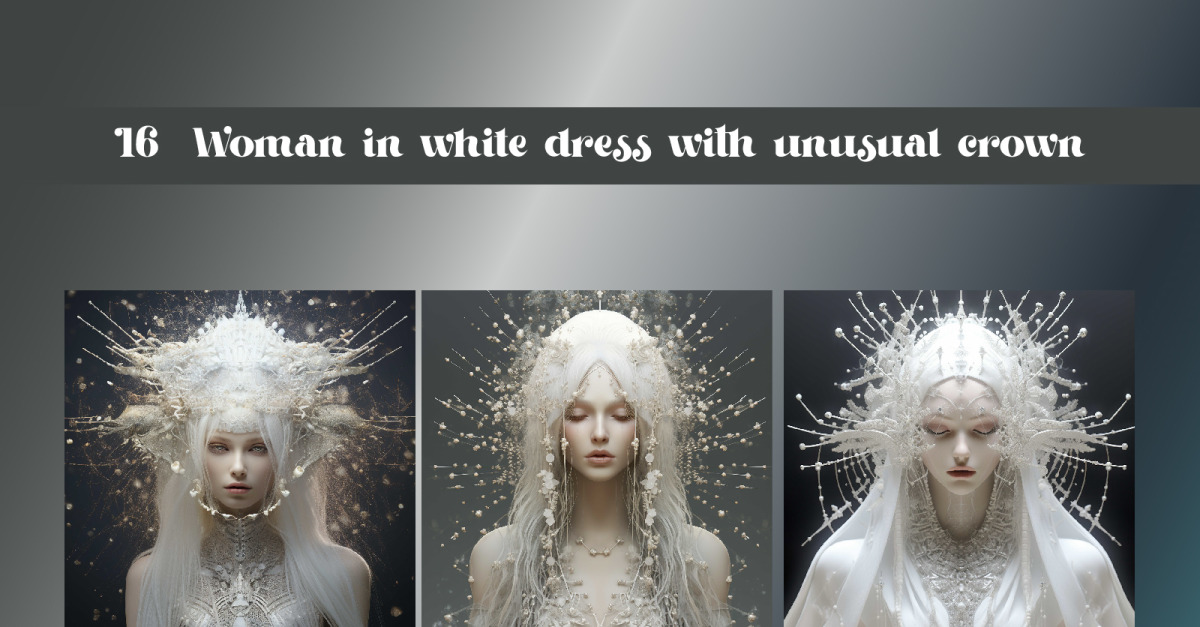 Woman in white dress with unusual crown - TemplateMonster