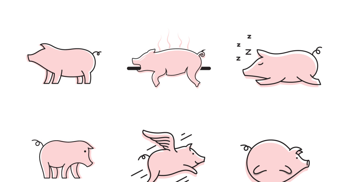 Porco fofo símbolo modelo vetor ícone ilustração design v.18