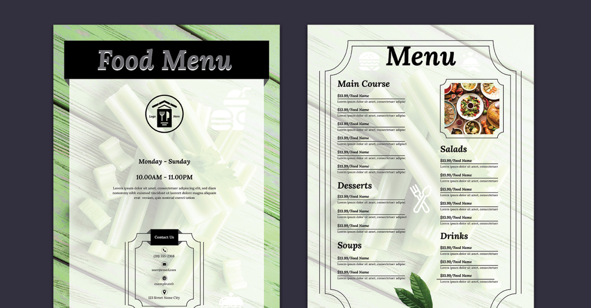 White Color Food Menu Template #493425 - TemplateMonster
