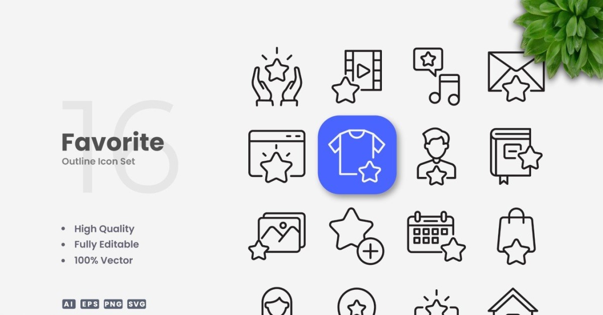 16 Favorite Outline Icon Set #494036 - TemplateMonster