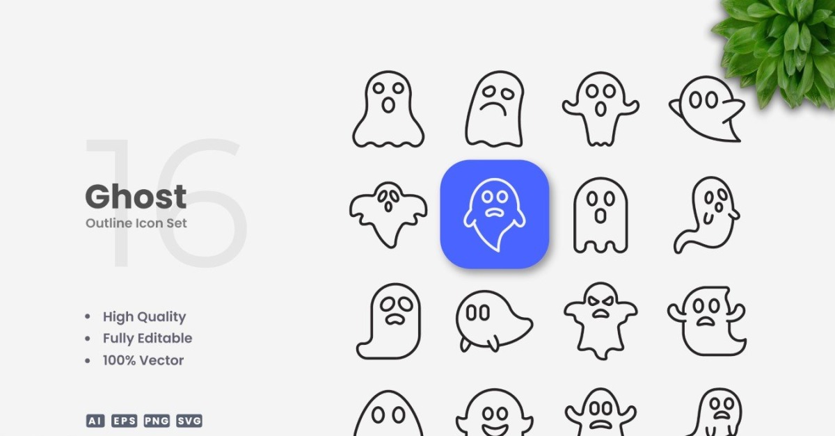 16 Ghost Outline Icon Set #494563 - TemplateMonster