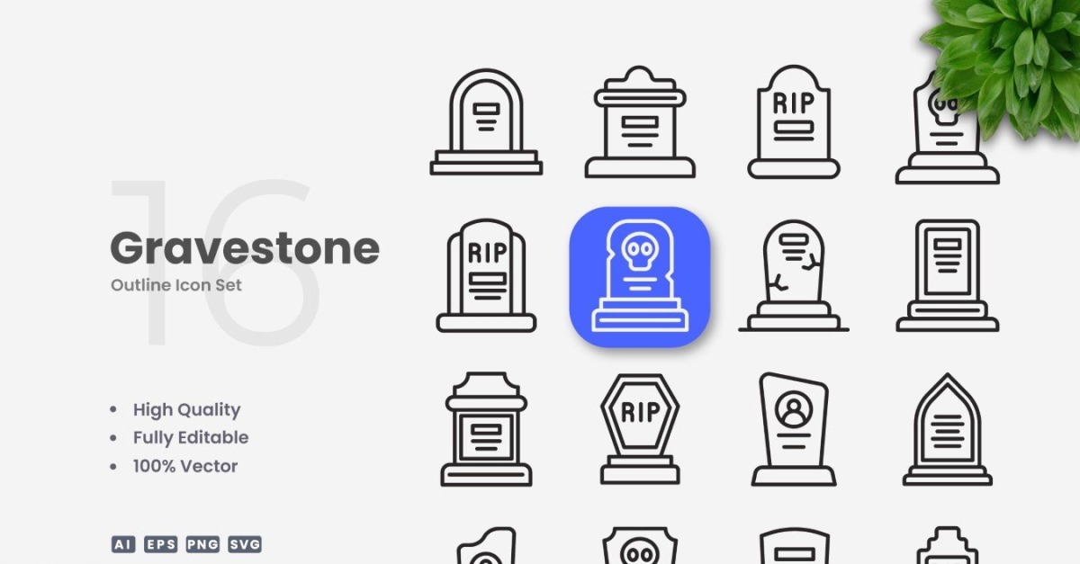 16 Gravestone Outline Icon Set #494633 - TemplateMonster