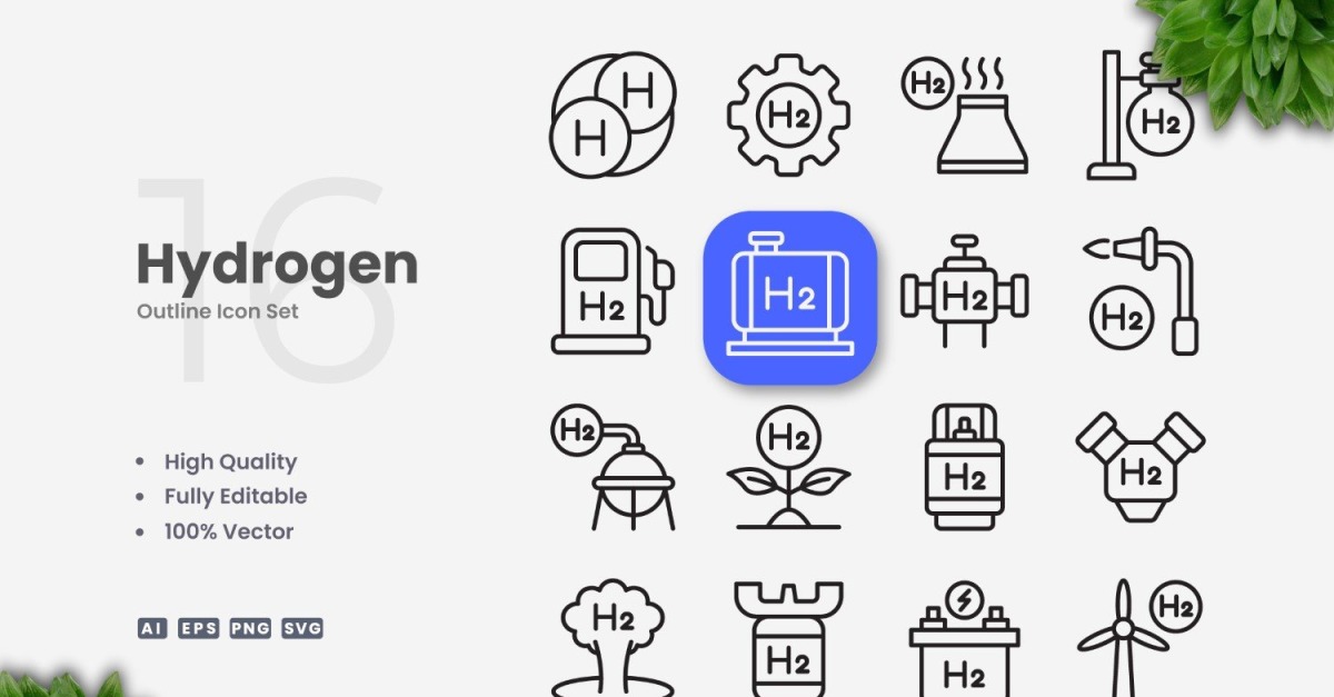 16 Hydrogen Outline Icon Set #494745 - TemplateMonster