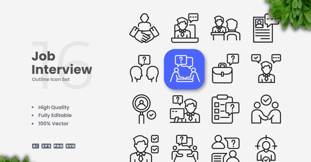 16 Job Interview Outline Icon Set #494786 - TemplateMonster