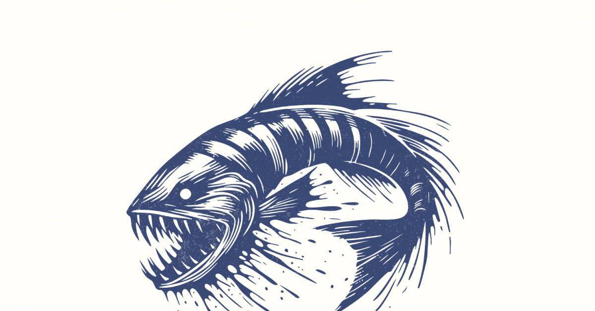 Deep-Sea Monster Fish PNG, Vintage Horror Marine Art, Spooky Ocean Illustration, Dark Sea Creature