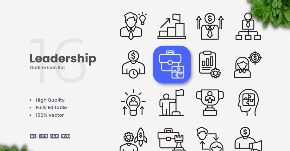 16 Leadership Outline Icon Set #495034 - TemplateMonster