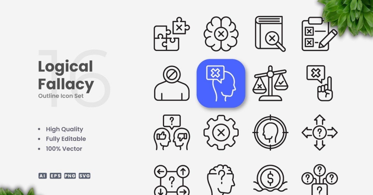 16 Logical Fallacy Outline Icon Set #495078 - TemplateMonster
