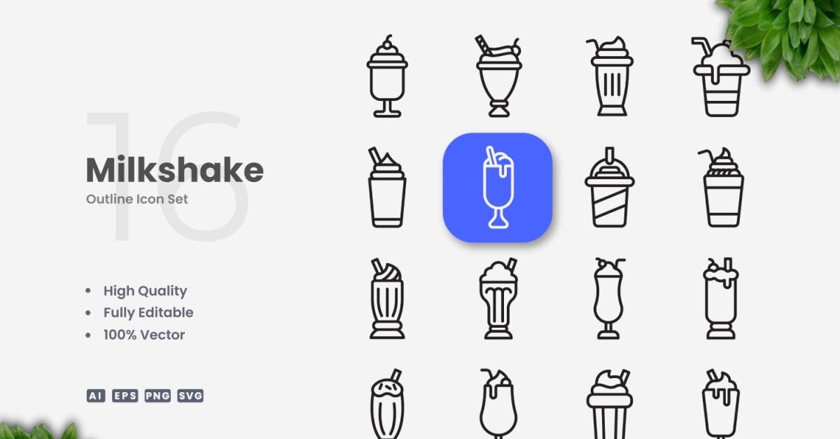 16 Milkshake Outline Icon Set #495193 - TemplateMonster