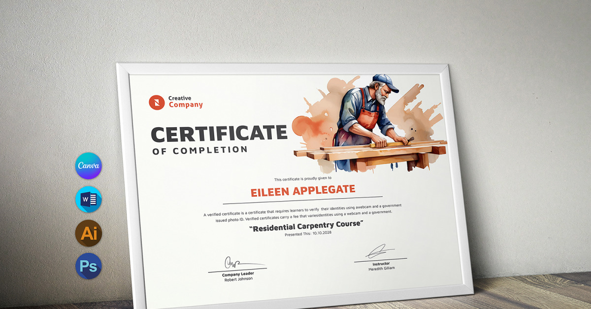 Canva Carpenter Training Certificate - TemplateMonster