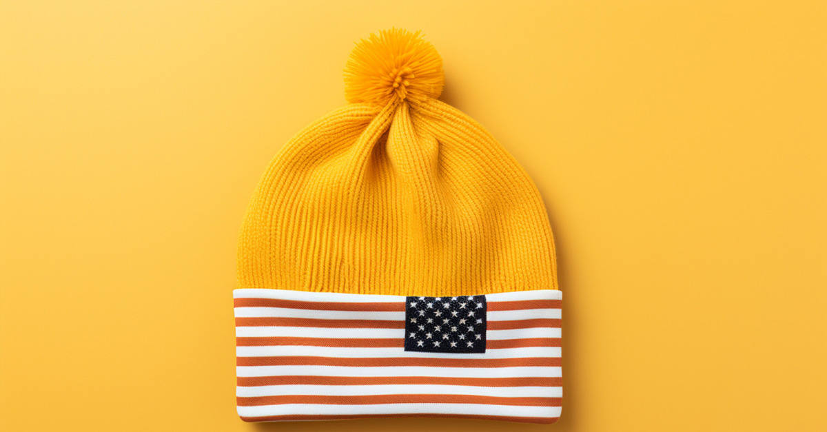 Gorro de crochê amarelo, gorro de crochê dos EUA, maquete de gorro ...