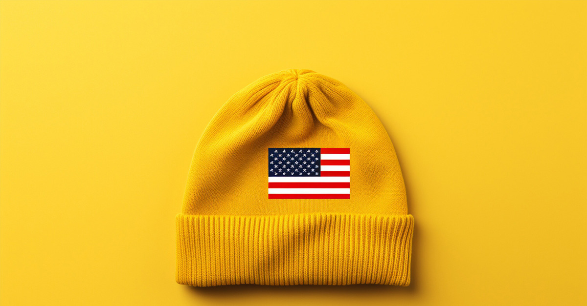Gorro de crochê americano amarelo, gorro de crochê dos EUA, maquete de ...
