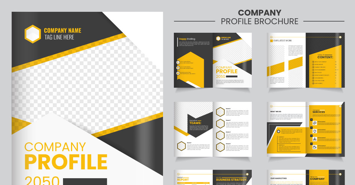 Company profile brochure design showcasing various sections and ...