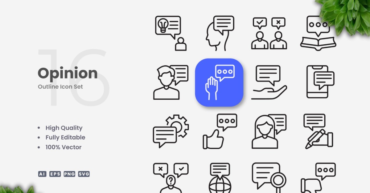 16 Opinion Outline Icon Set #496023 - TemplateMonster