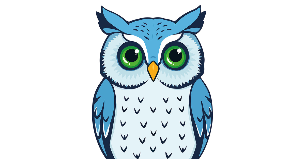 Charming Blue Owl with Green Eyes Vector Design