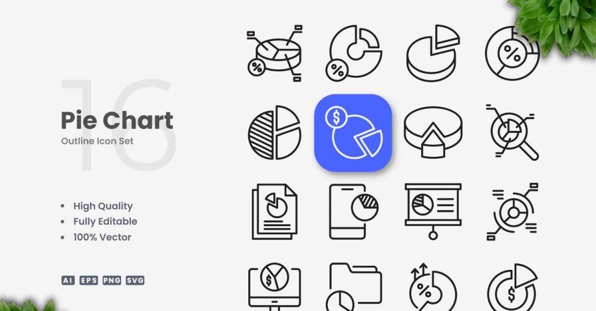 16 Pie Chart Outline Icon Set #496483 - TemplateMonster