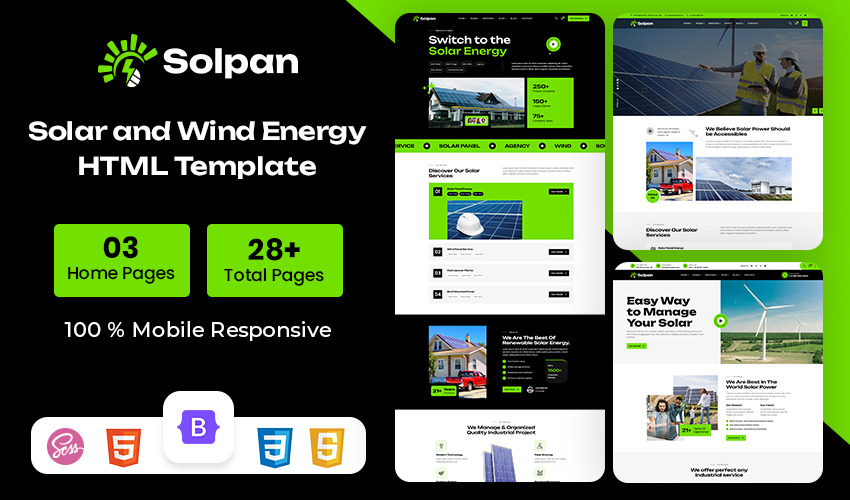 Solpan - Modèle HTML pour l'énergie solaire et éolienne