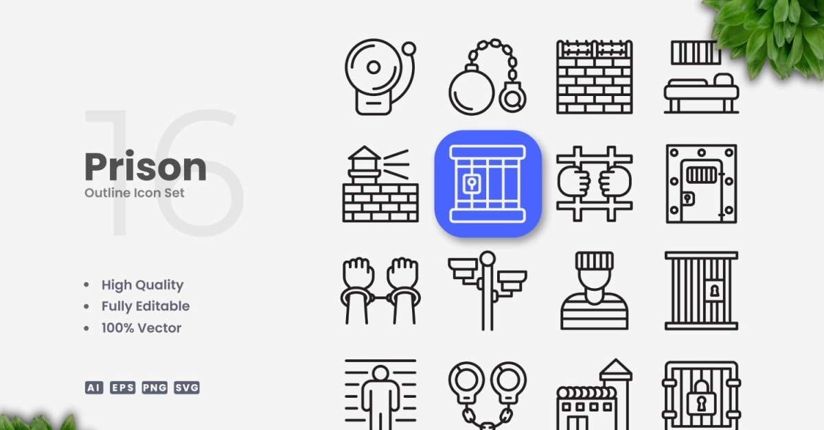 16 Prison Outline Icon Set #496656 - TemplateMonster