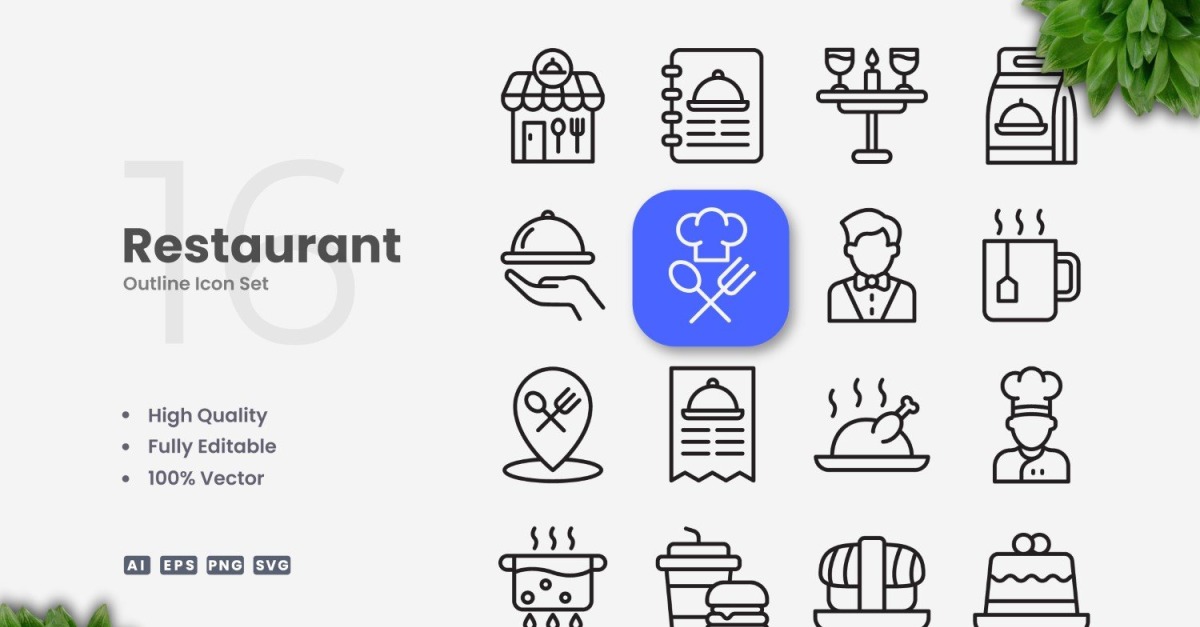 16 Restaurant Outline Icon Set #496777 - TemplateMonster
