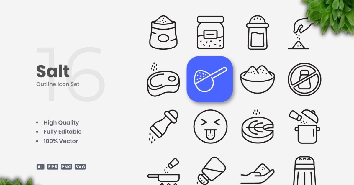 16 Salt Outline Icon Collection #496852 - TemplateMonster