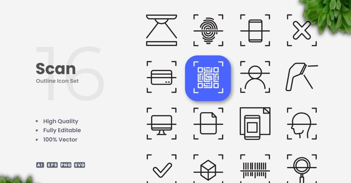16 Scan Outline Icon Collection #496862 - TemplateMonster