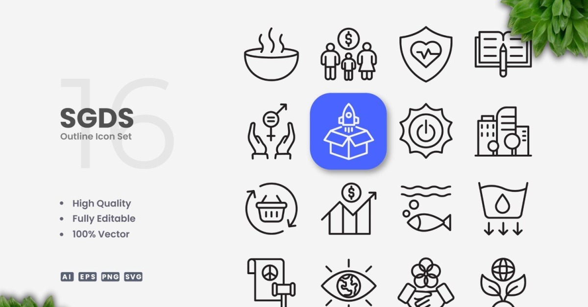 16 SDGS Outline Icon Collection #496881 - TemplateMonster