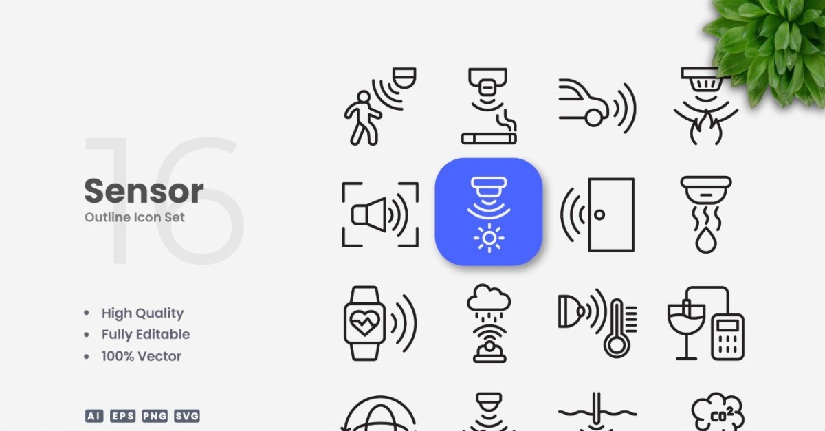 16 Sensor Outline Icon Set #496889 - TemplateMonster
