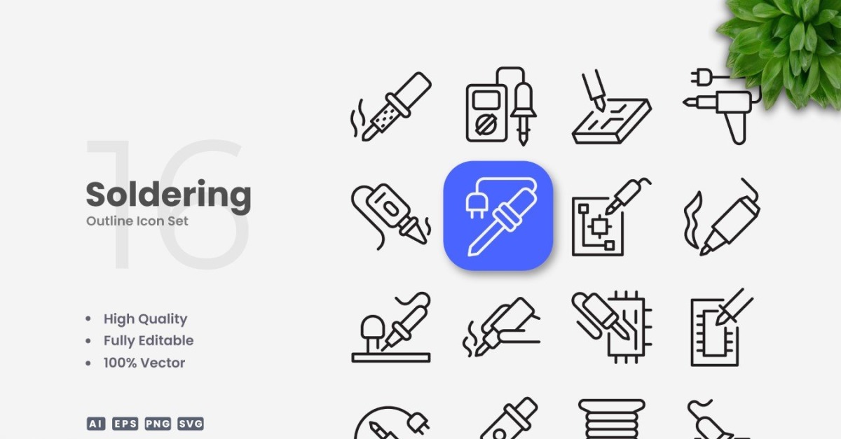 16 Soldering Outline Icon Set #496945 - TemplateMonster