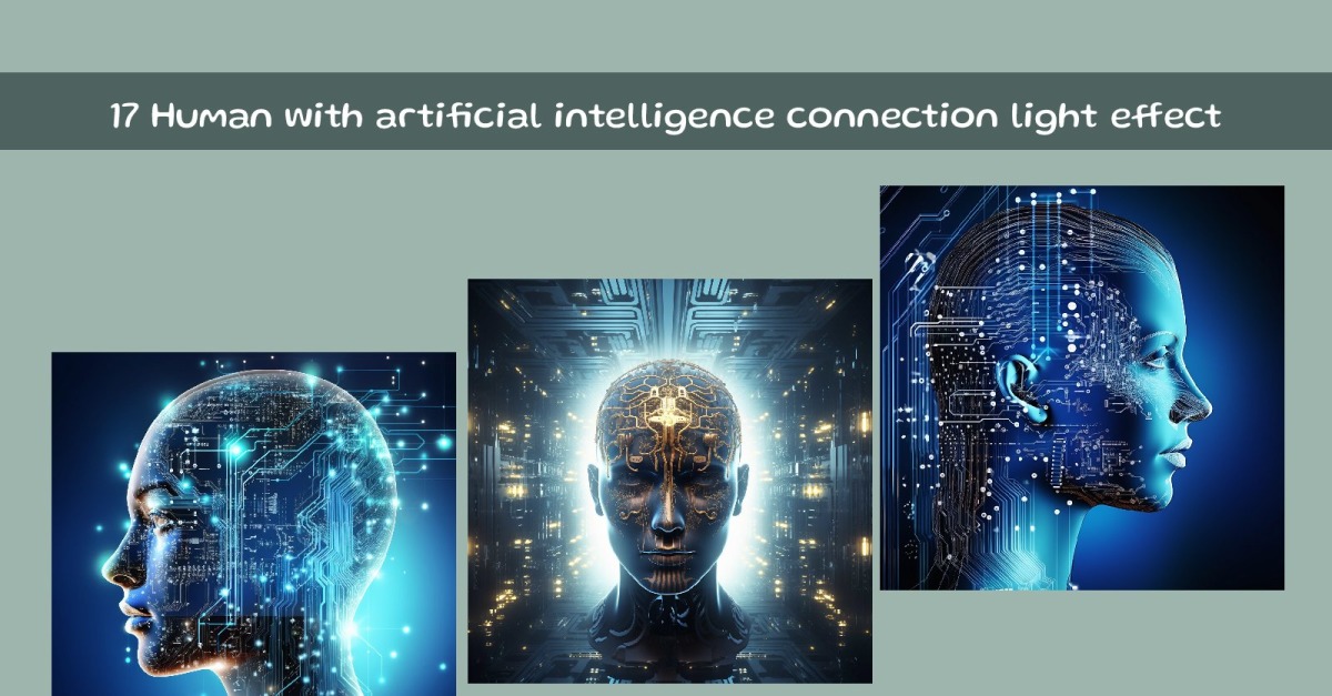 Human with artificial intelligence connection light effect