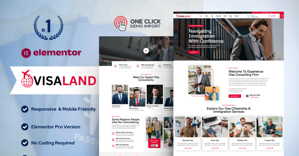 Visa Land – Kit Elementor para página de destino de agencia de visas e ...