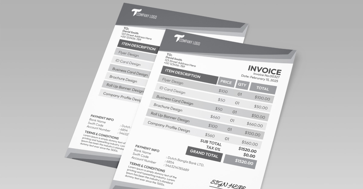 Modern Gray Invoice Template Design #498390 - TemplateMonster