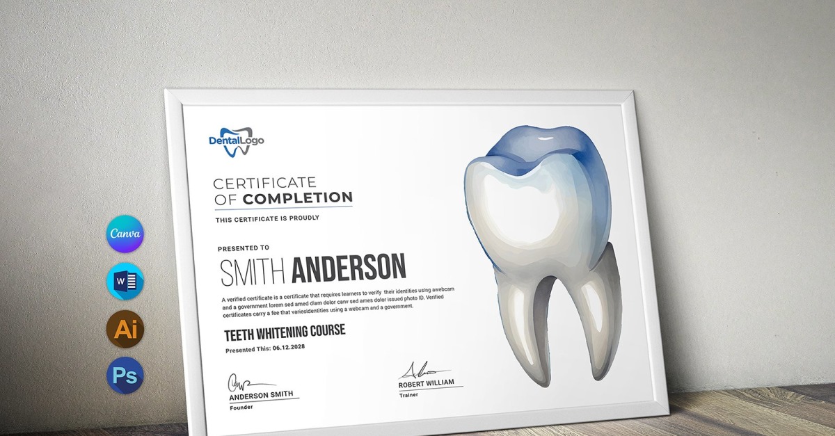 CANVA and MS Word Dental Certificate Template Design