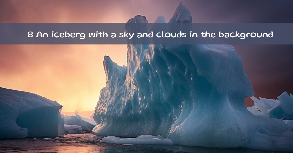 An iceberg with a sky and clouds in the background