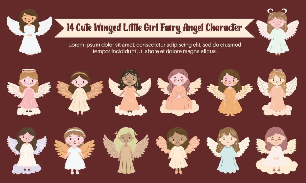 14 Cute Winged Little Girl Fairy Angel Character